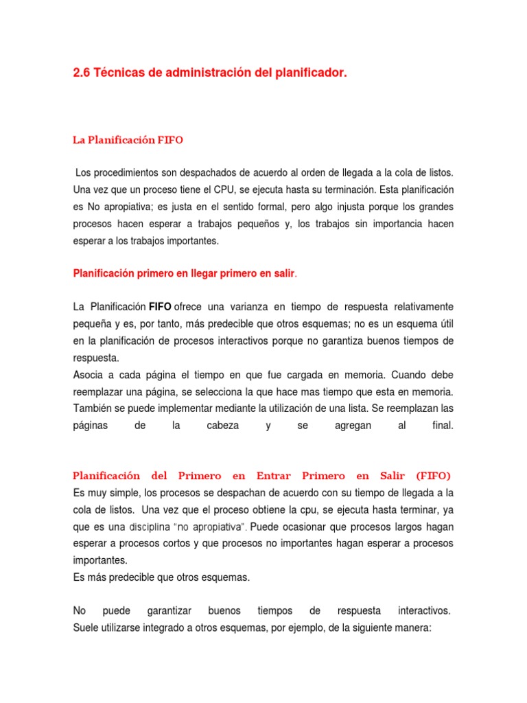 Técnicas de planificación de procesos en sistemas operativos: FIFO, SJF ...