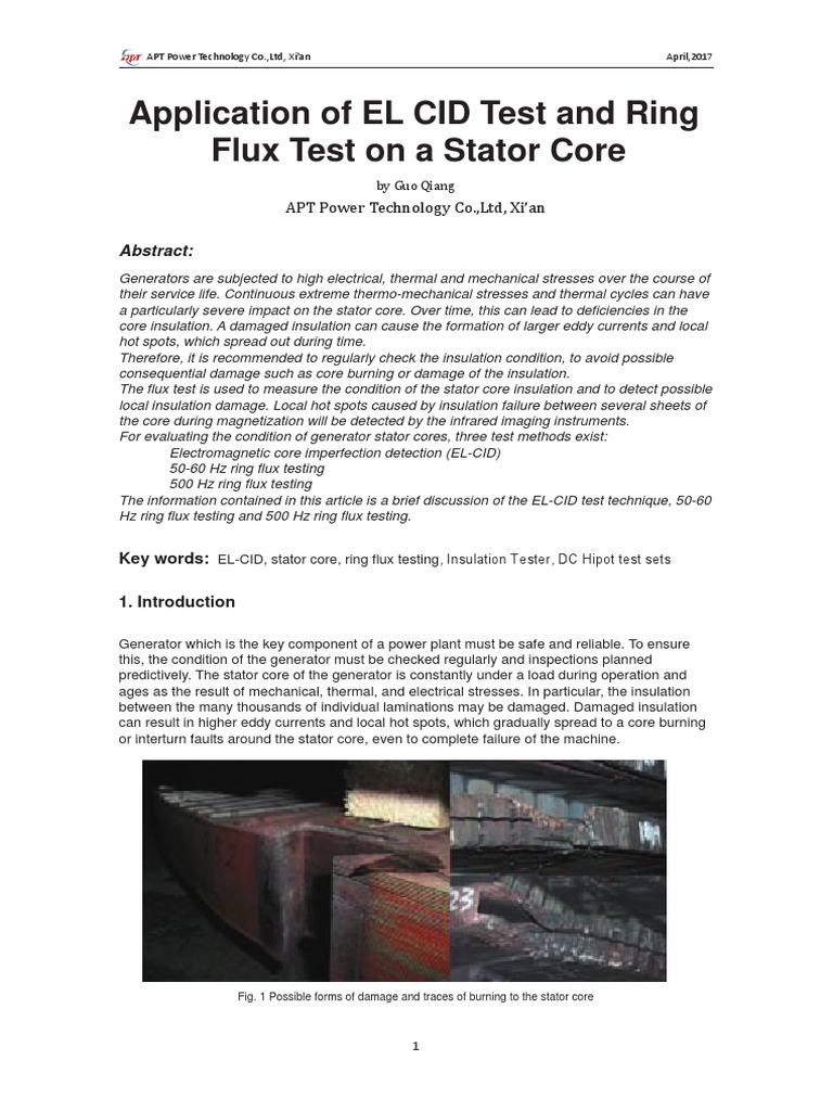 EL CID Test and Ring Flux Test On A Stator Core PDF | PDF | Electric ...