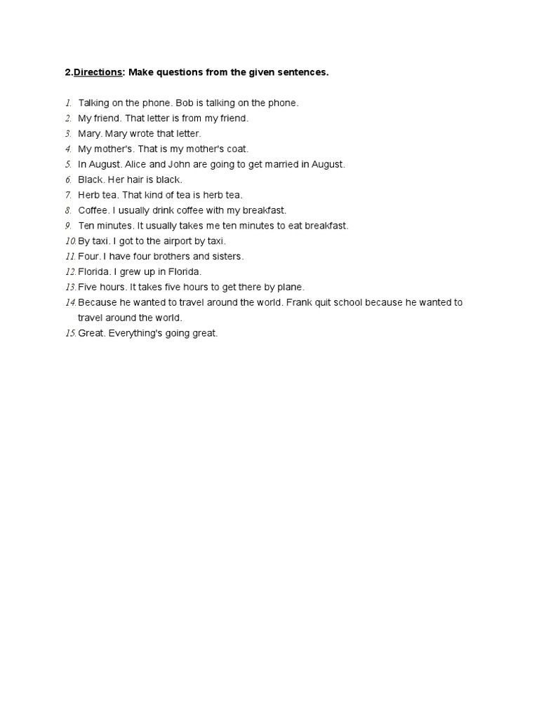 2014 - GRAMMAR - Exercises - Wh-Question | PDF