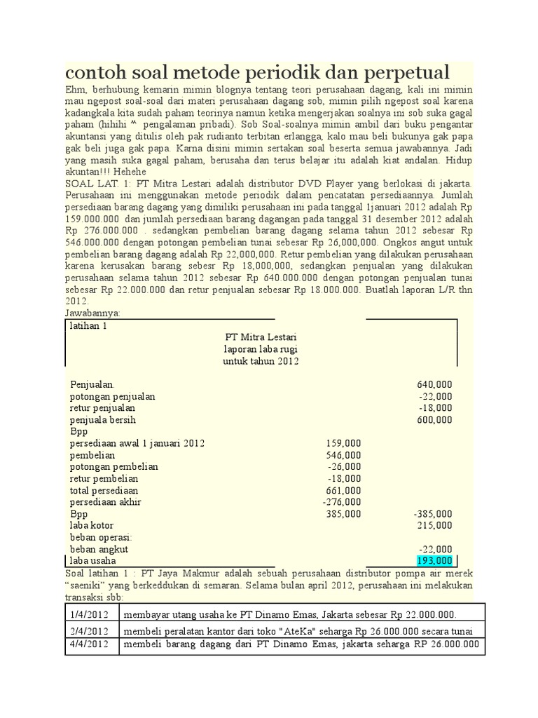 Contoh Soal Metode Periodik Dan Perpetual | PDF