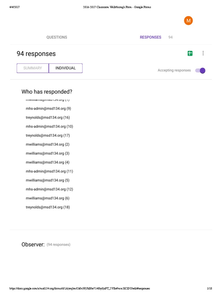2016-2017 Classroom Walkthrough Form - Google Forms | PDF | Classroom ...