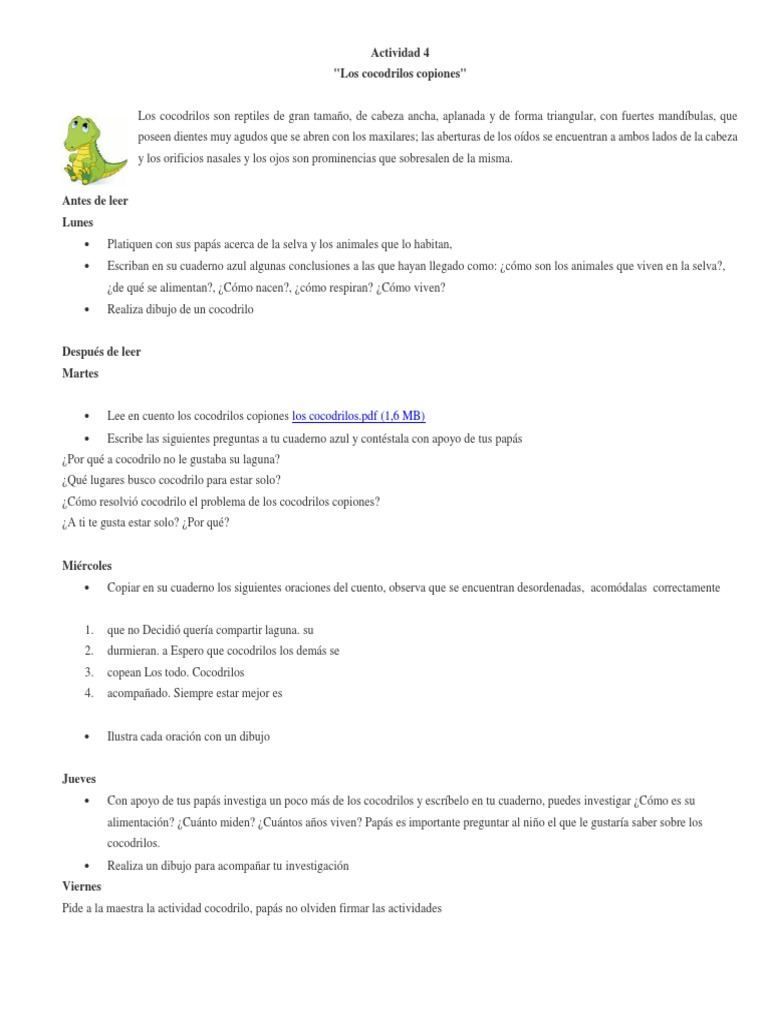 Version para Imprimir LEC 4 Los Cocodrilos Copiones | PDF | Organismos ...