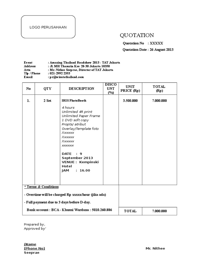 Contoh Quotation - Photo Booth | PDF