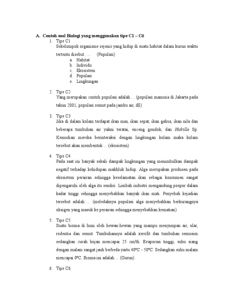 Soal Biologi C1-C6 dan Ranah Afektif-Psikomotor | PDF | Sains & Matematika