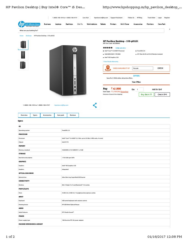 HP Pavilion Desktop - 510-P052il | PDF | Desktop Computer | Microsoft ...