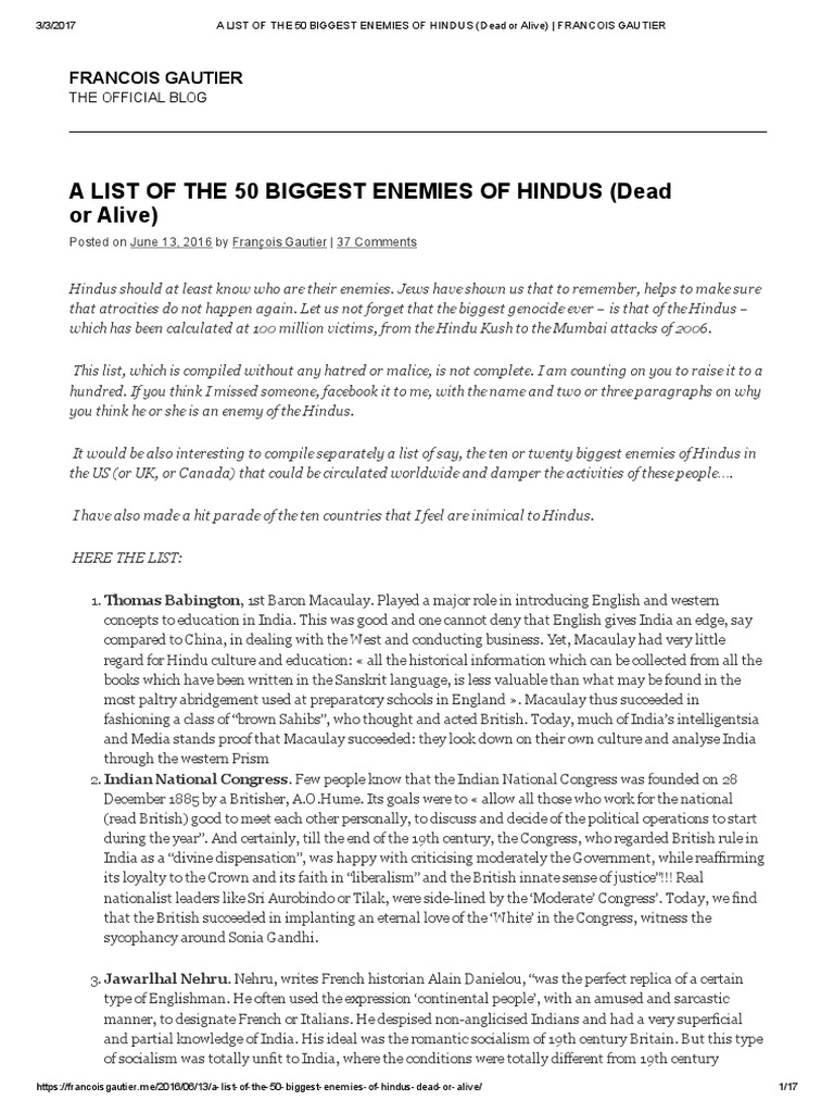Enemies of Hindus: A Comprehensive List | PDF | Hindu | Narendra Modi