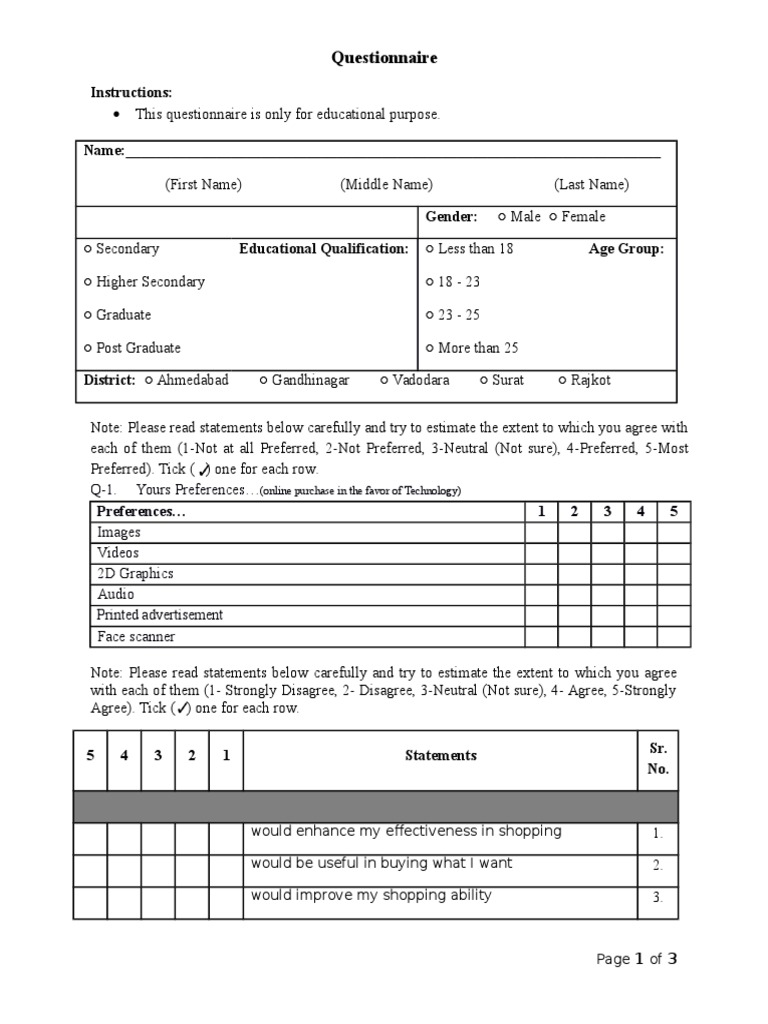 Questionnaire: Q-1. Yours Preferences Images Videos 2D Graphics Audio ...