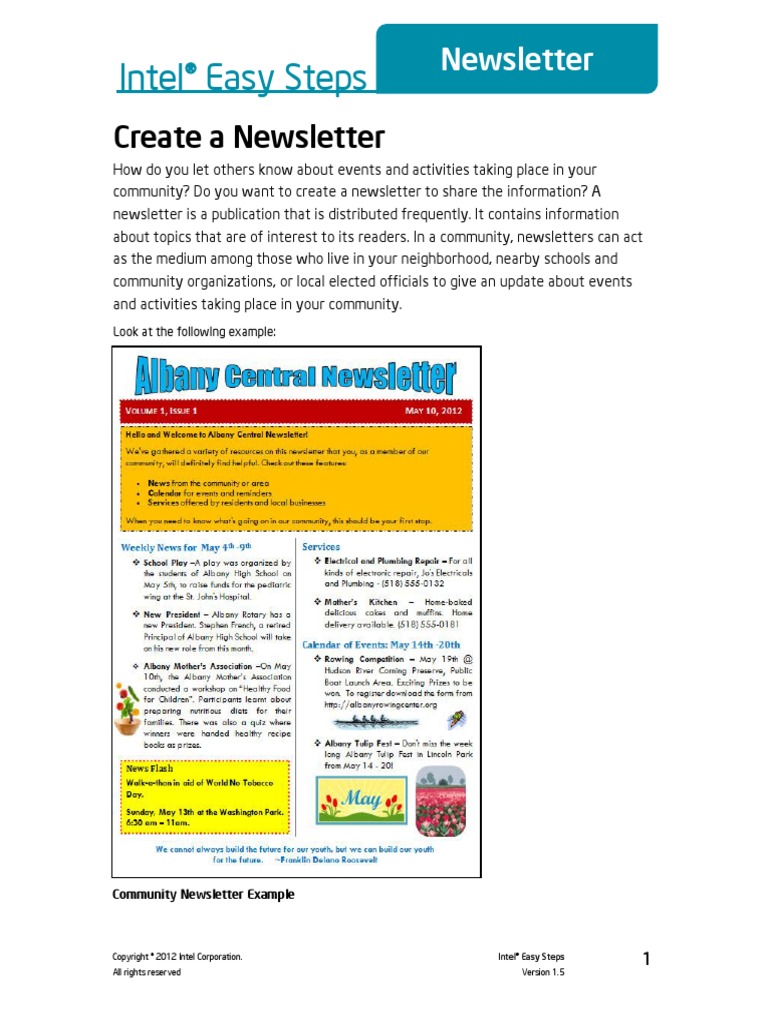 Intel® Easy Steps: Create A Newsletter | PDF | Word Processor ...