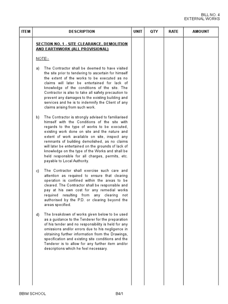 Bill of Quantities for External Works | PDF | Concrete | Soil