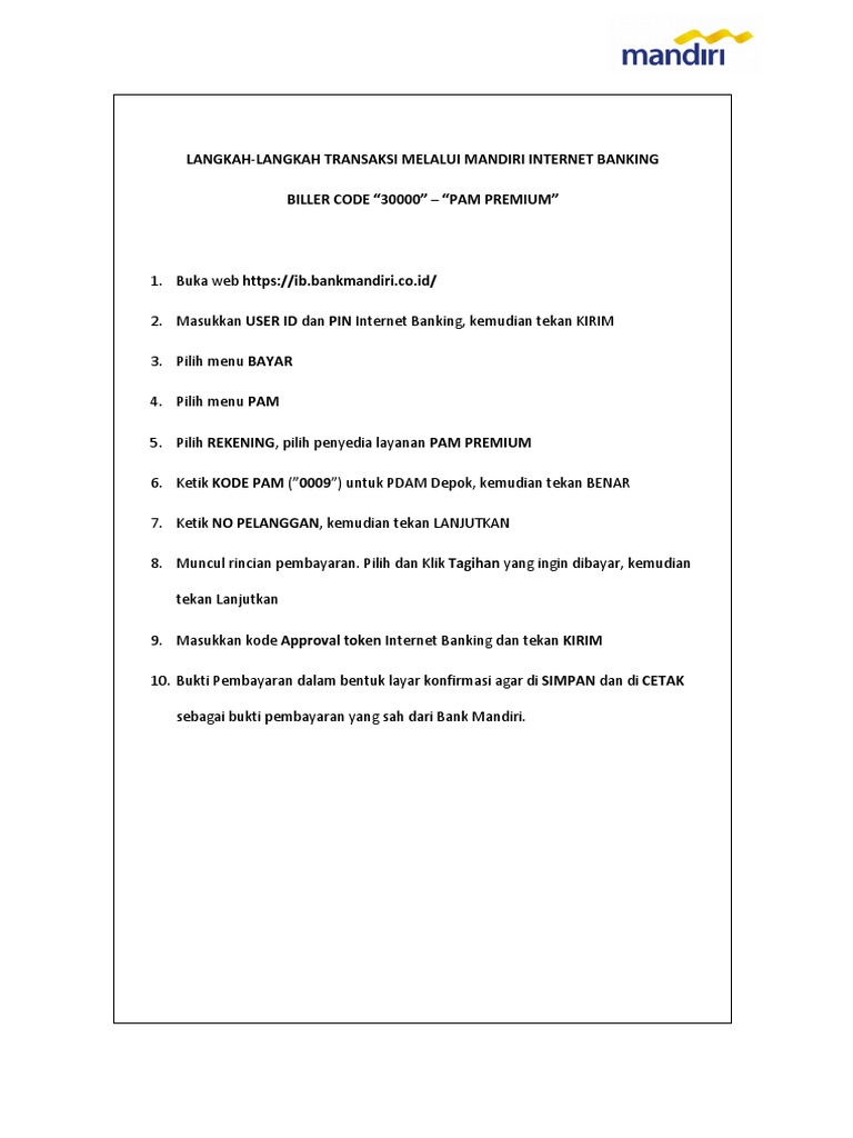 Cara Pembayaran PDAM Kota Depok Via Internet Banking | PDF | Bisnis ...