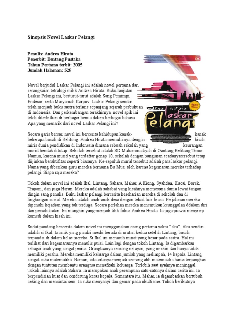 Sinopsis Novel Laskar Pelangi | PDF | Fiksi Umum
