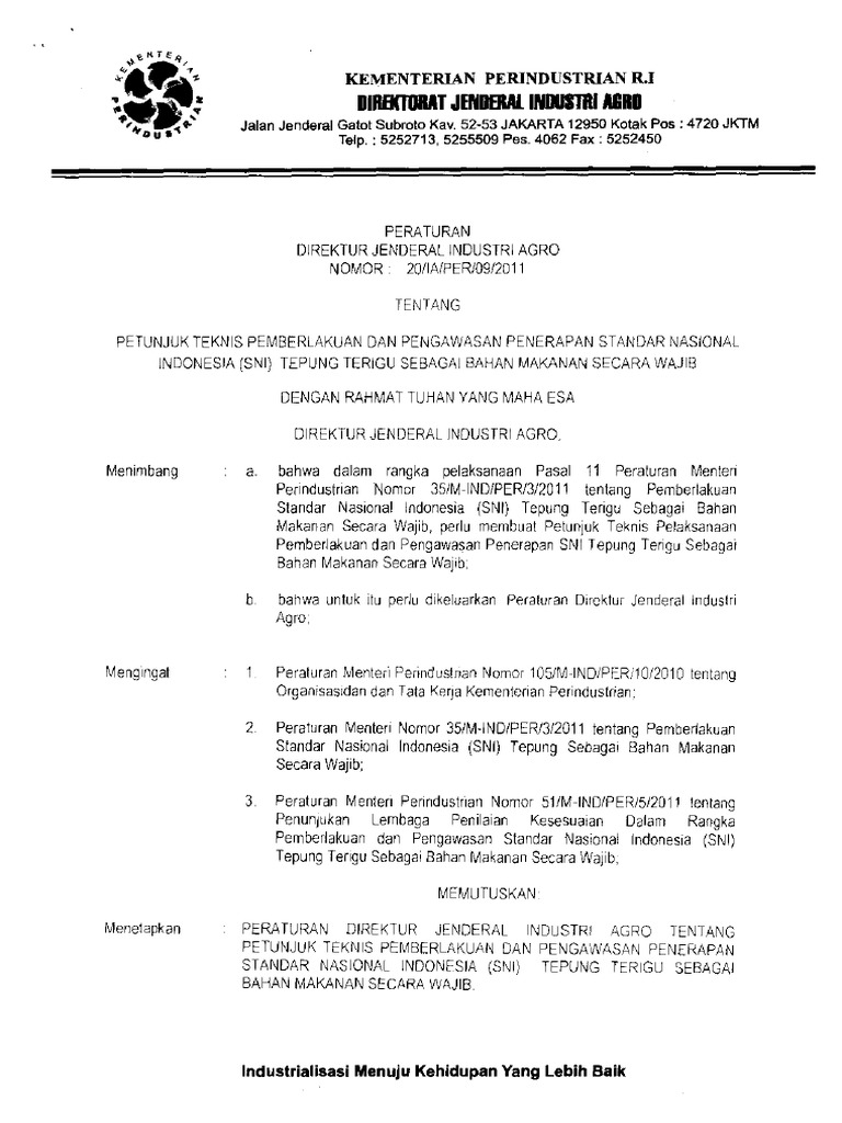Juknis Pemberlakuan Dan Penerapan SNI Tepung Terigu Sebagai PDF | PDF