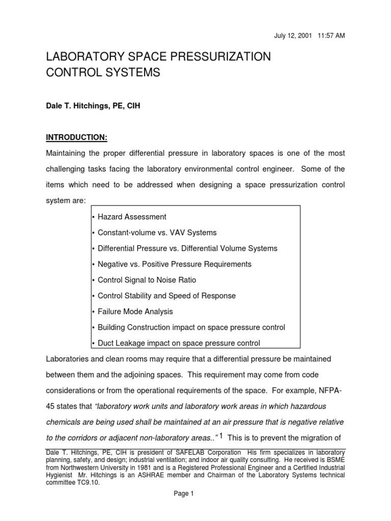 Laboratory Space Pressurization Control Systems | PDF
