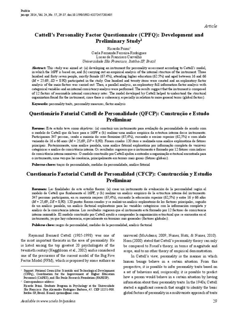 Cattell's personality theory and development of a new questionnaire ...