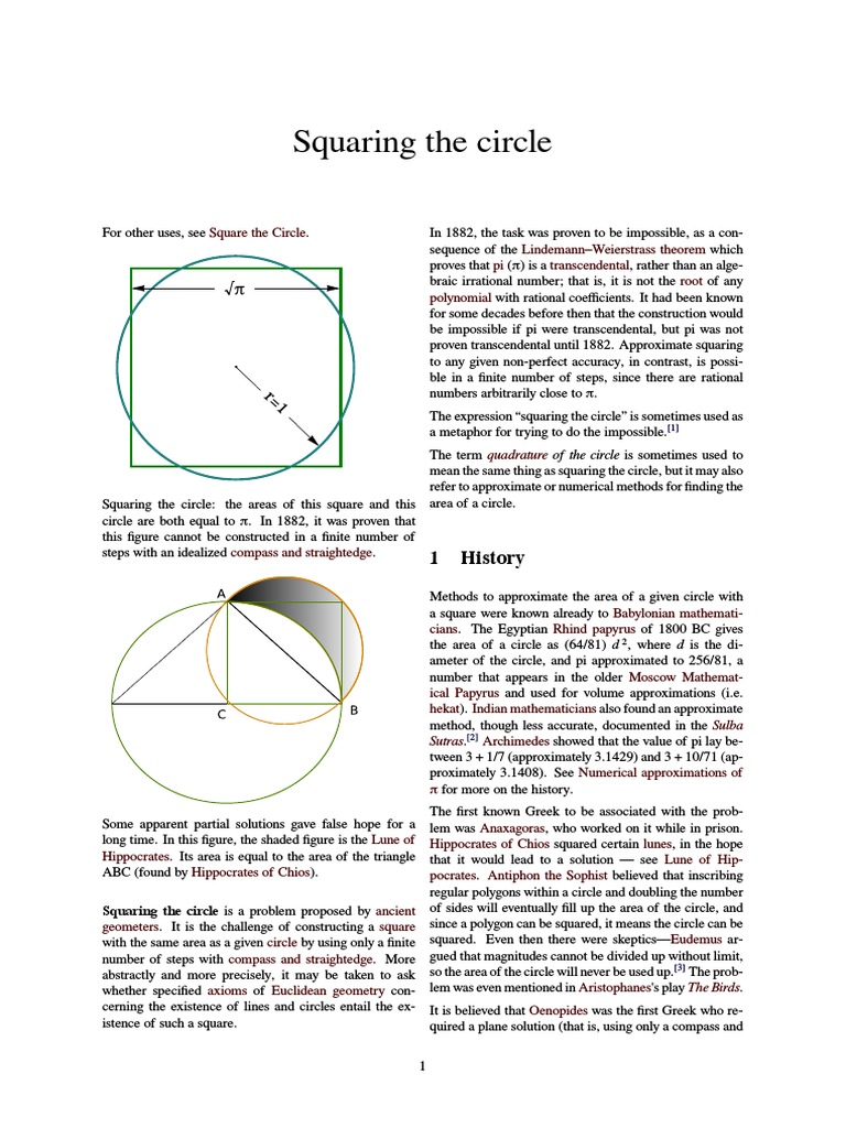 Squaring The Circle | PDF | Pi | Elementary Geometry