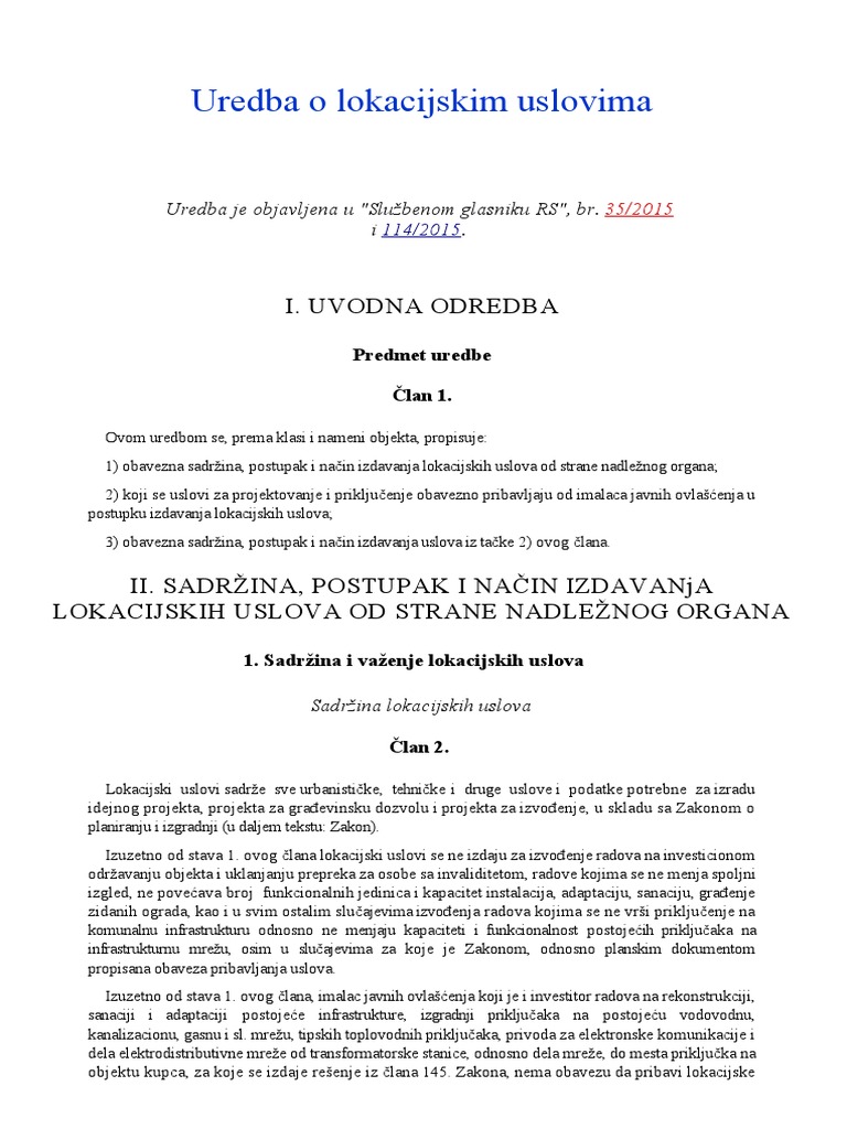 Uredba o Lokacijskim Uslovima | PDF