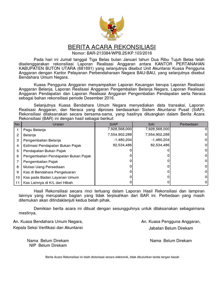 Berita Acara Rekonsiliasi | PDF