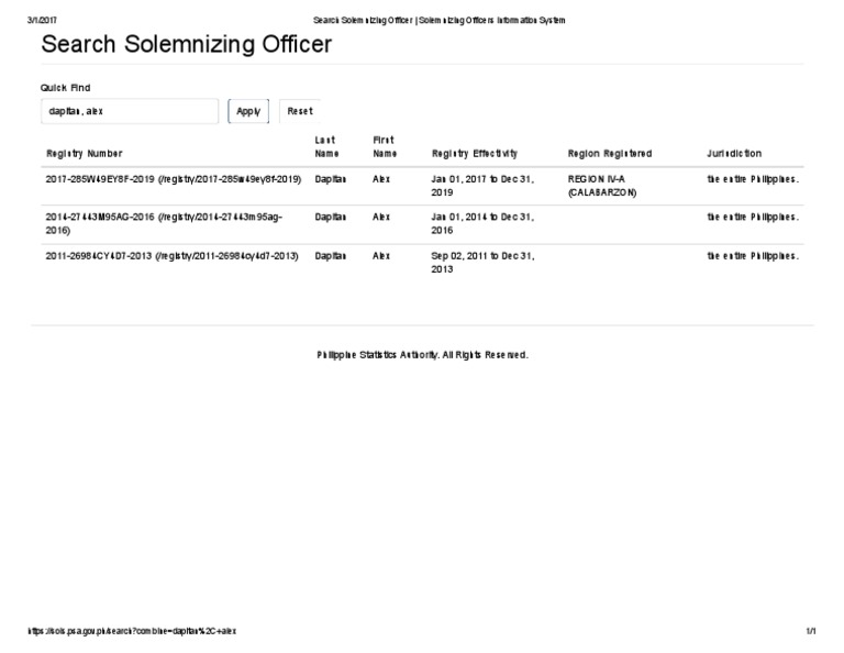 Search Solemnizing Officer - Solemnizing Officers Information System | PDF