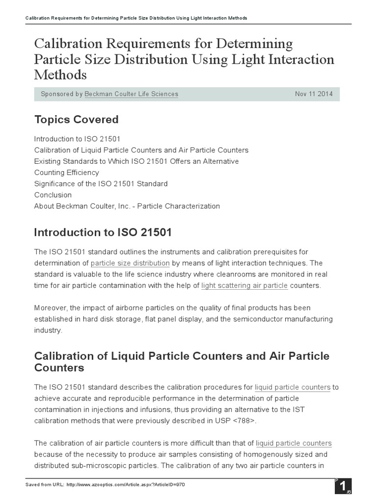 Calibration Requirements For Determining Particle Size Distribution Using Light Interaction ...