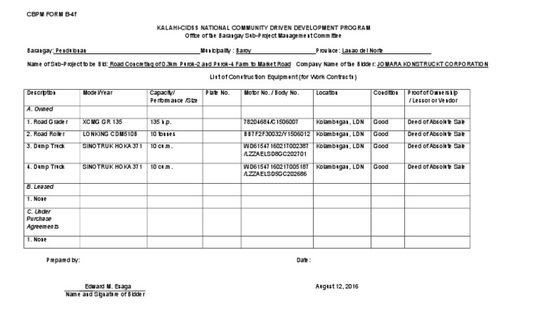 CBPM Form B-4F Kalahi-Cidss National Community Driven Development Program | PDF