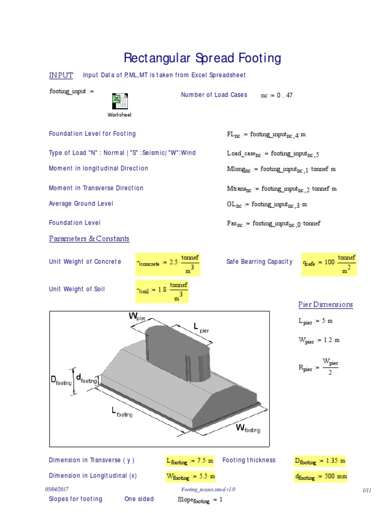 Rectangular Spread Footing Design Calculations | PDF | Bending ...