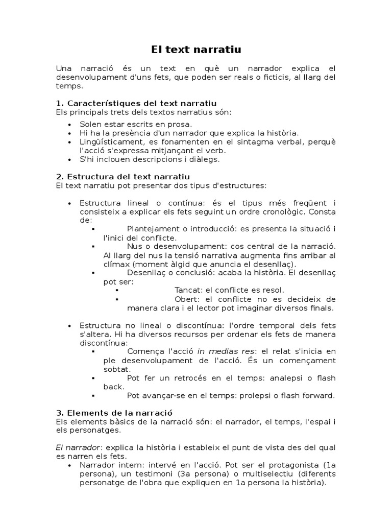 Resum El Text Narratiu | PDF