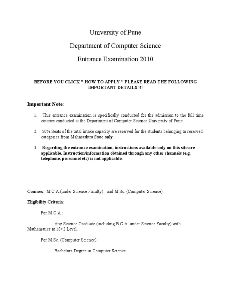 University of Pune Department of Computer Science Entrance Examination ...
