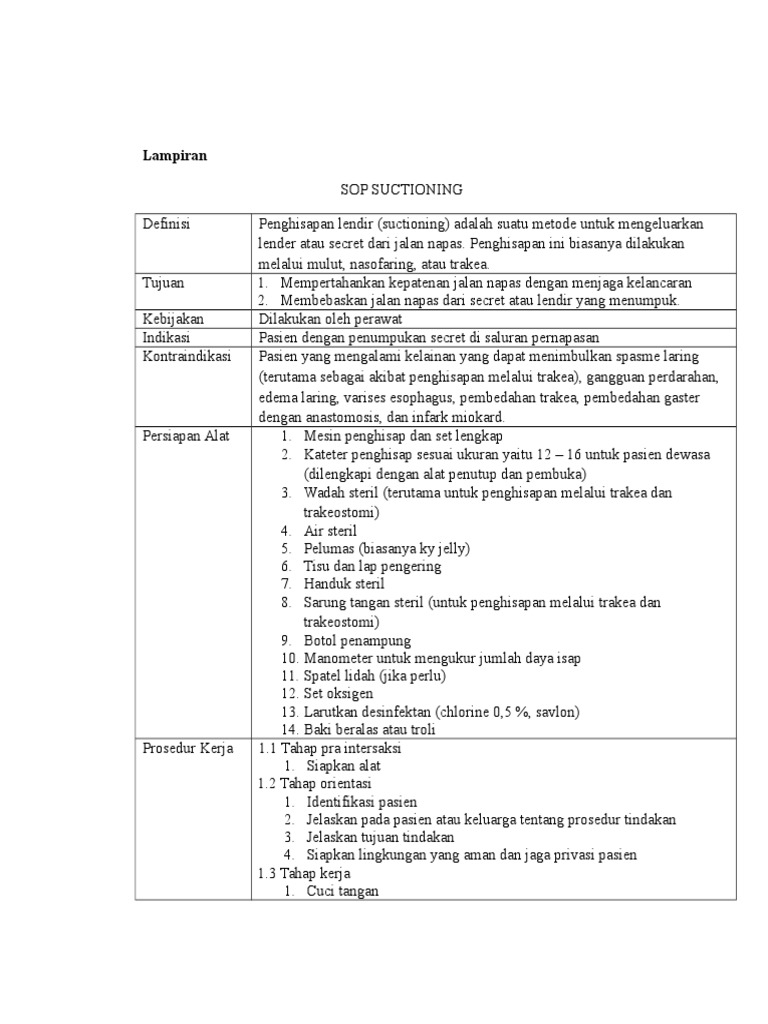 SOP Suctioning untuk Perawat | PDF