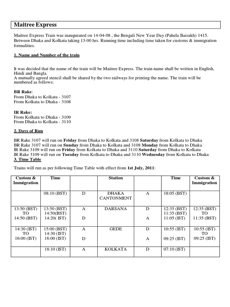 Maitree Express: 1. Name and Number of The Train | PDF | Rail Transport ...