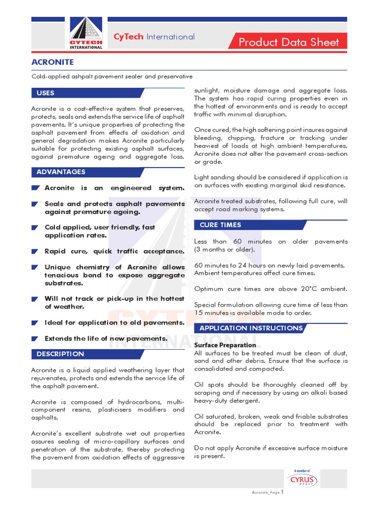 Cytech Products Data Sheets | PDF | Road Surface | Asphalt