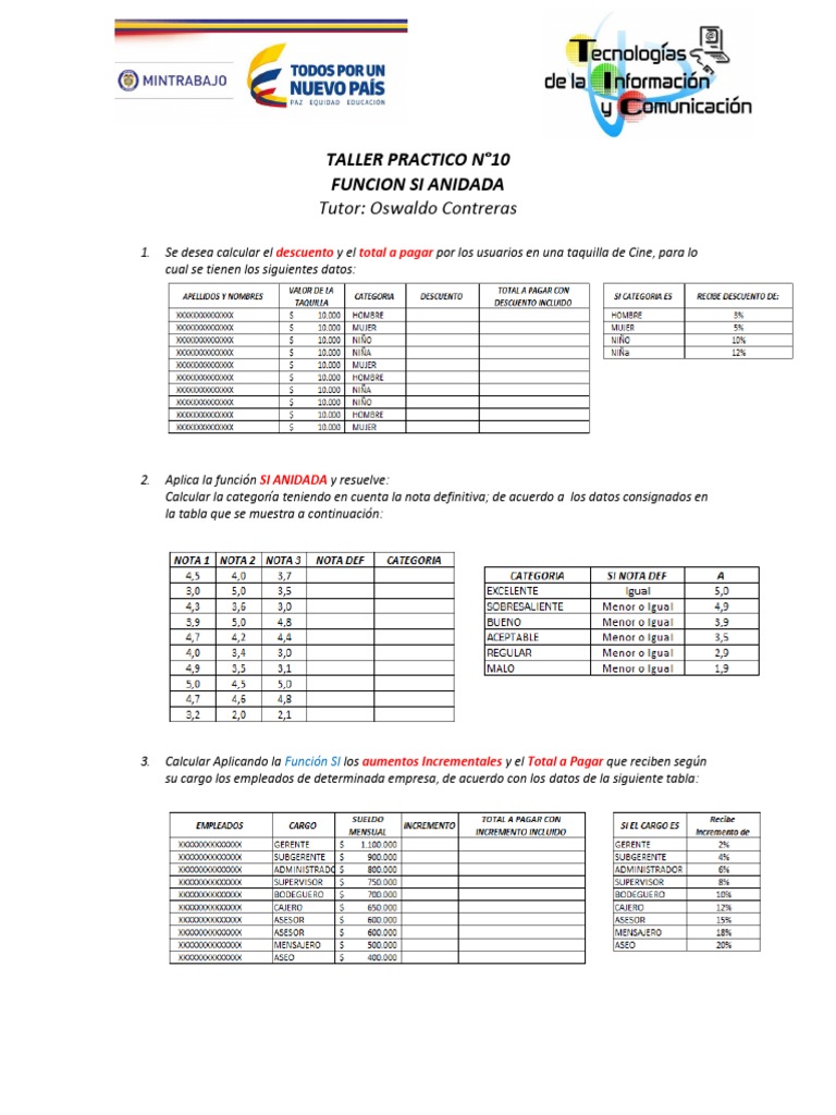Taller Practico - Funcion Si Anidada PDF | PDF
