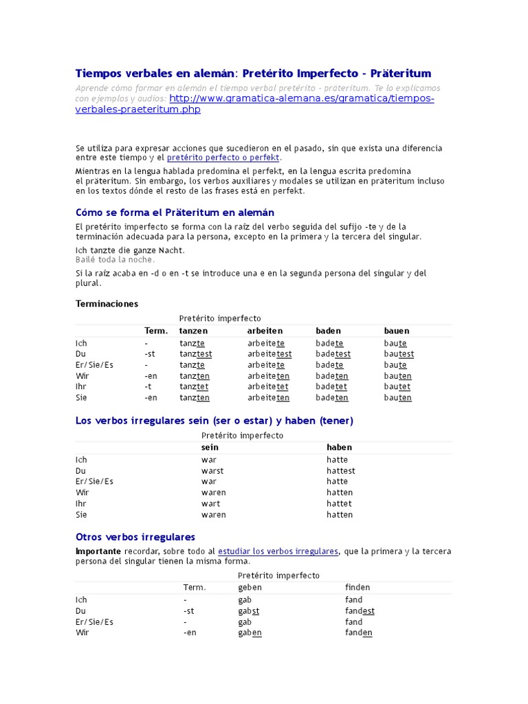 Formaci N Praeteritum | PDF | Verbo | Idioma aleman