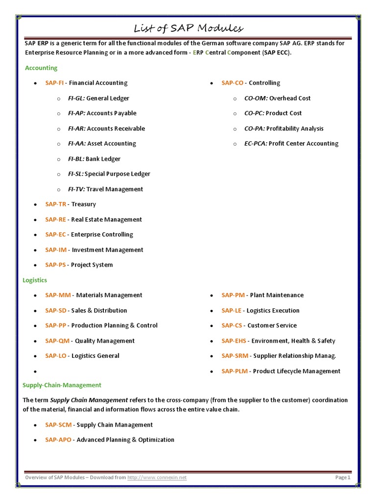 Sap Modules | PDF | Sap Se | Enterprise Resource Planning