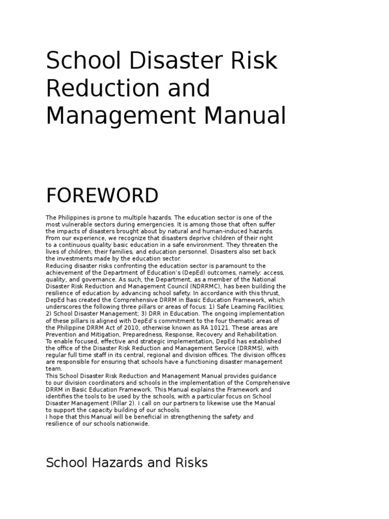 School Risk Reduction Management Plan | Download Free PDF | Emergency ...