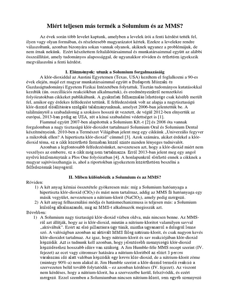 Solumium Es MMS - MiertTeljesenMasTermek | PDF