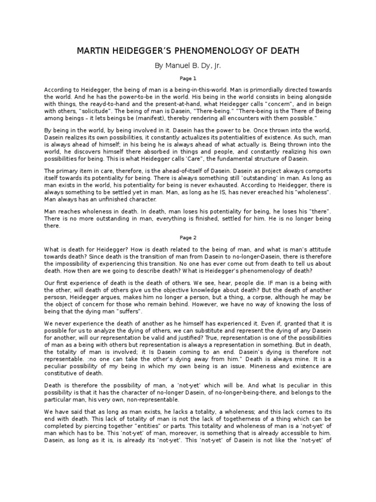 Heidegger's Phenomenology of Death | PDF | Philosophical Anthropology ...