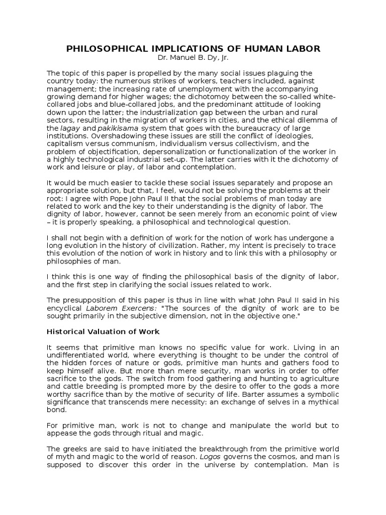 Philosophical Implications of Human Labor: Historical Valuation of Work ...