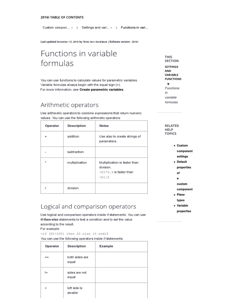 Functions In Variable Formulas Tekla User Assistance Pdf Trigonometric Functions Sine