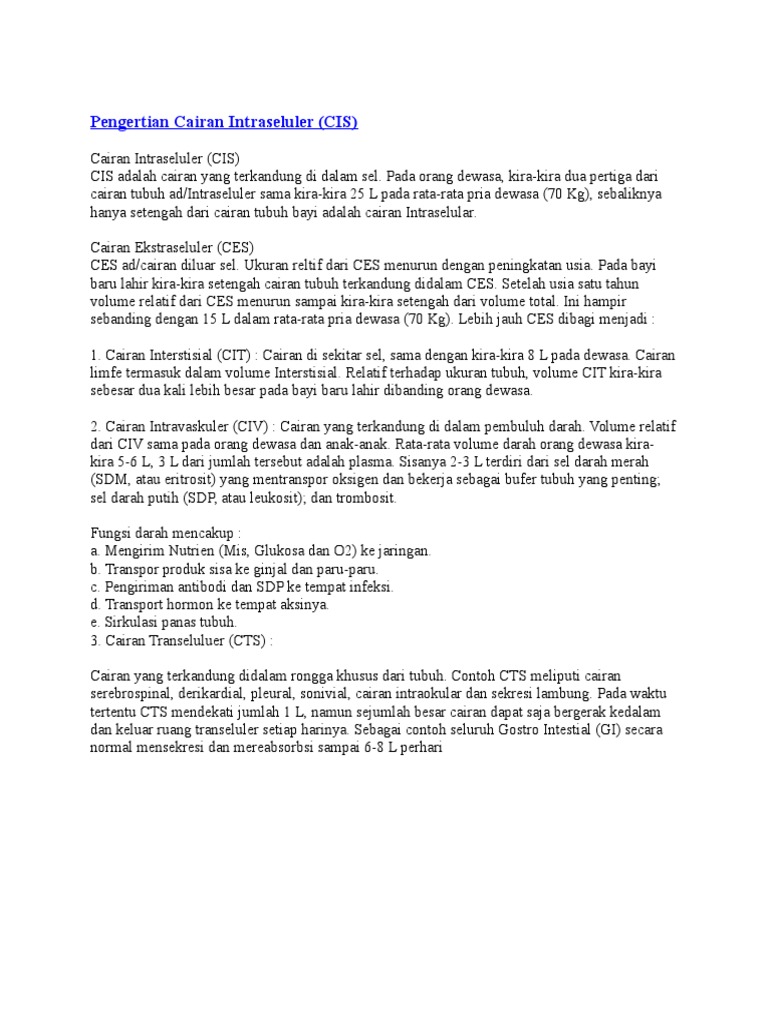 Pengertian Cairan Intraseluler | PDF
