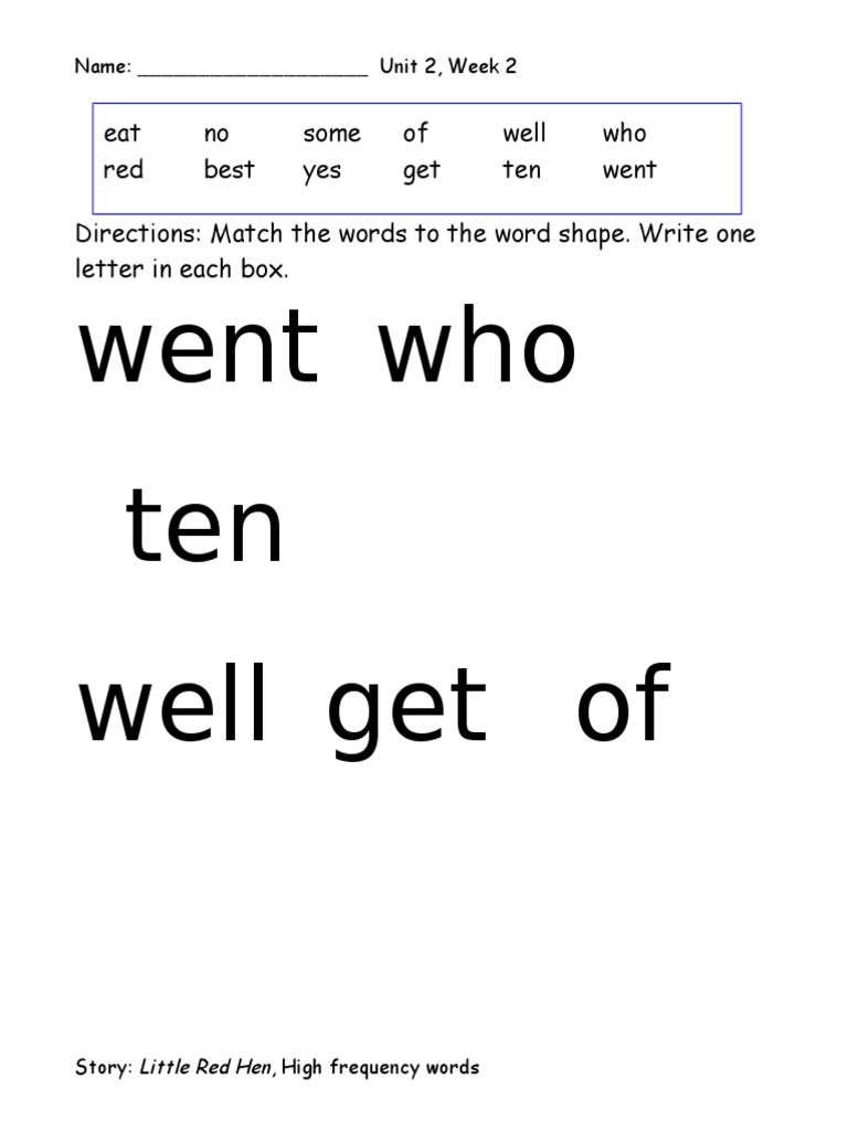 Unit2w1.Doc High Frequency Words | PDF