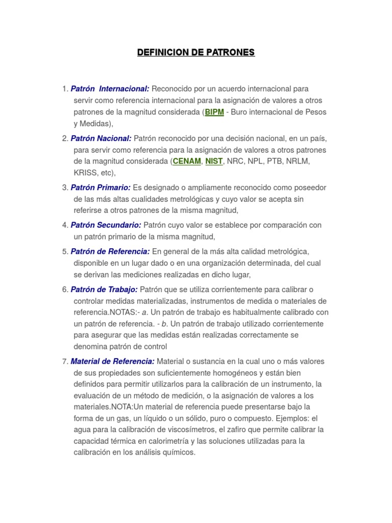 Definicion de Patrones | PDF | Metrología | Calibración