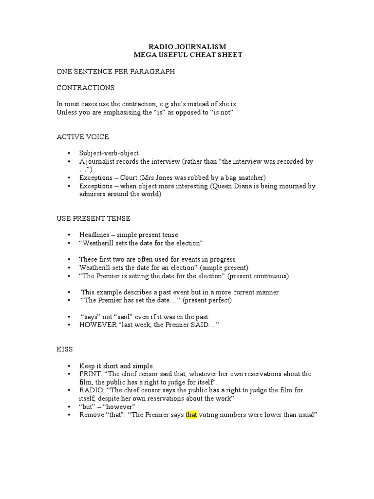 Radio Journalism Mega Useful Cheat Sheet | PDF