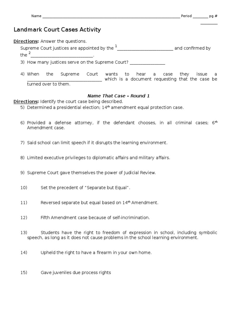 Landmark Case Activity | PDF | Supreme Court Of The United States | Due ...