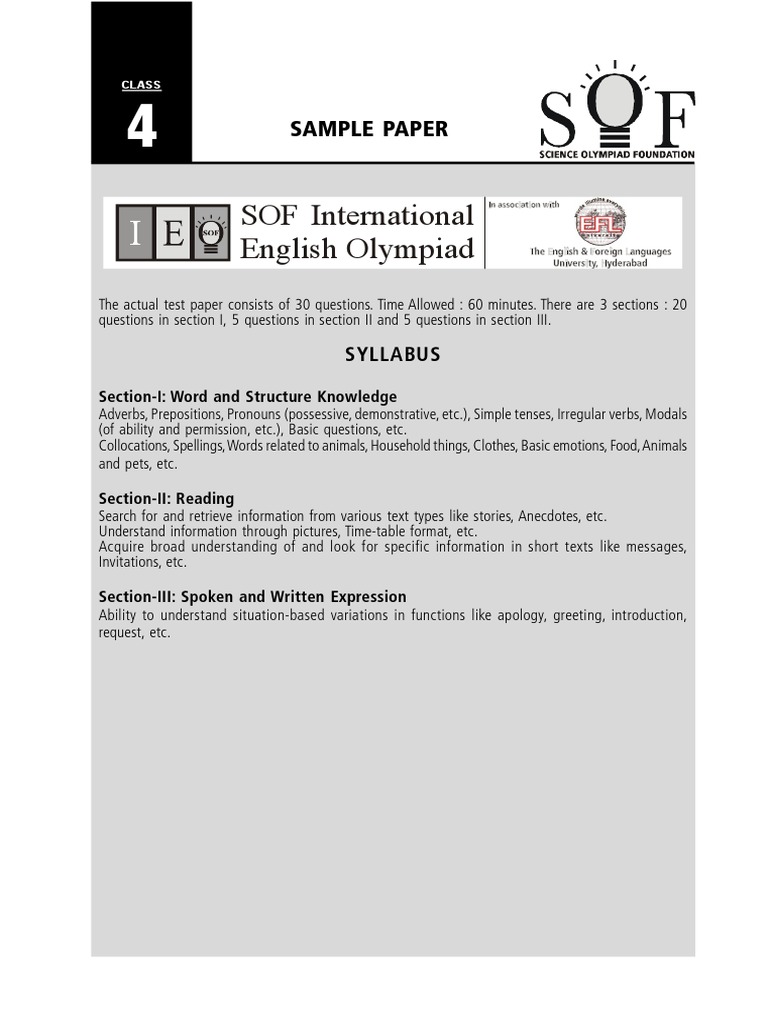 SOF International English Olympiad: Sample Paper | PDF | Linguistic ...