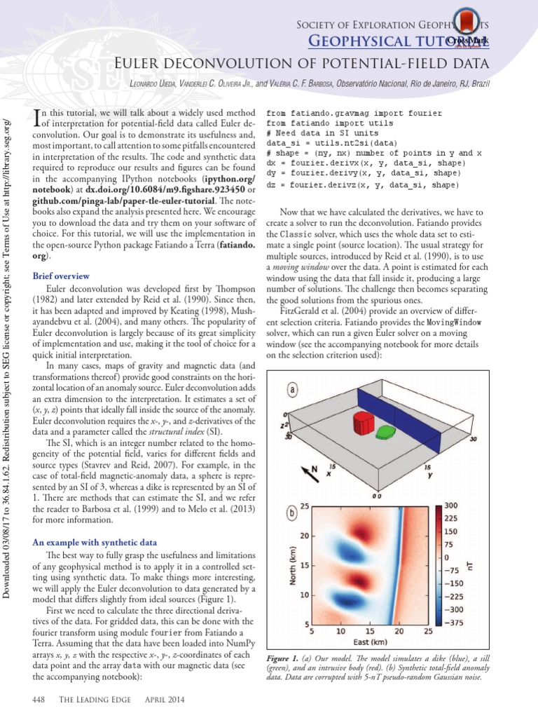 Euler Deconvolution Of Potenstial Field Data Pdf Teaching Mathematics Computing And
