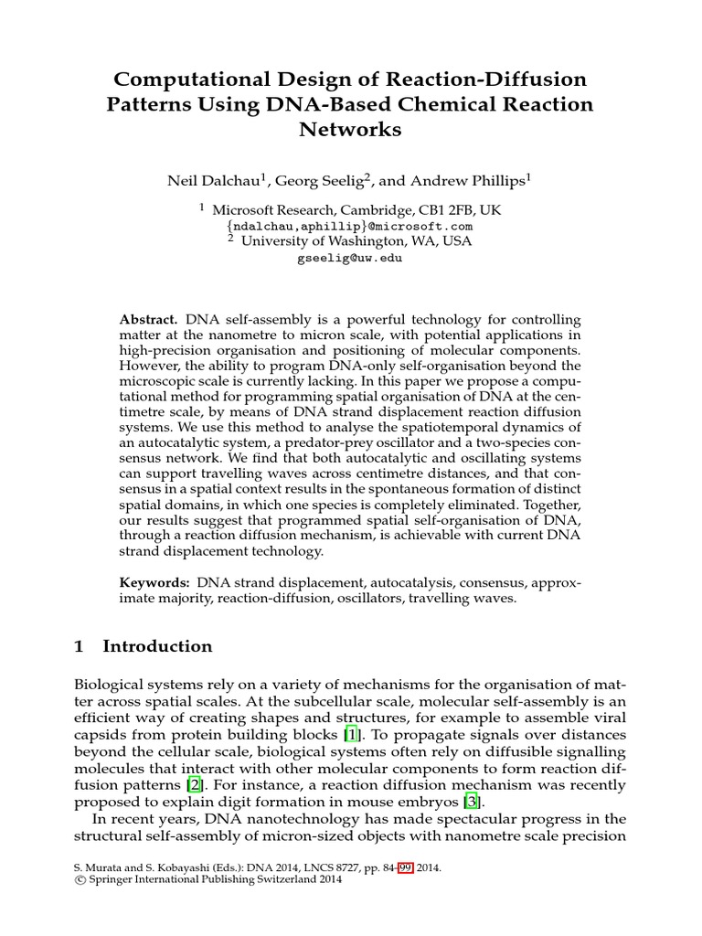 Dalchau Computational Design of Reaction Diffusion 2014 | PDF ...