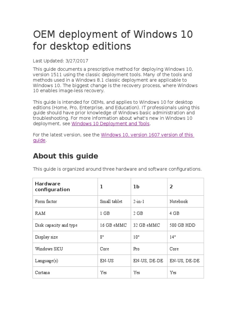 OEM Deployment of Windows 10 For Desktop Editions | PDF | Windows 10 ...
