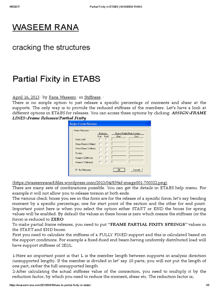 Partial Fixity In Etabs Waseem Rana Pdf Beam Structure Civil Engineering
