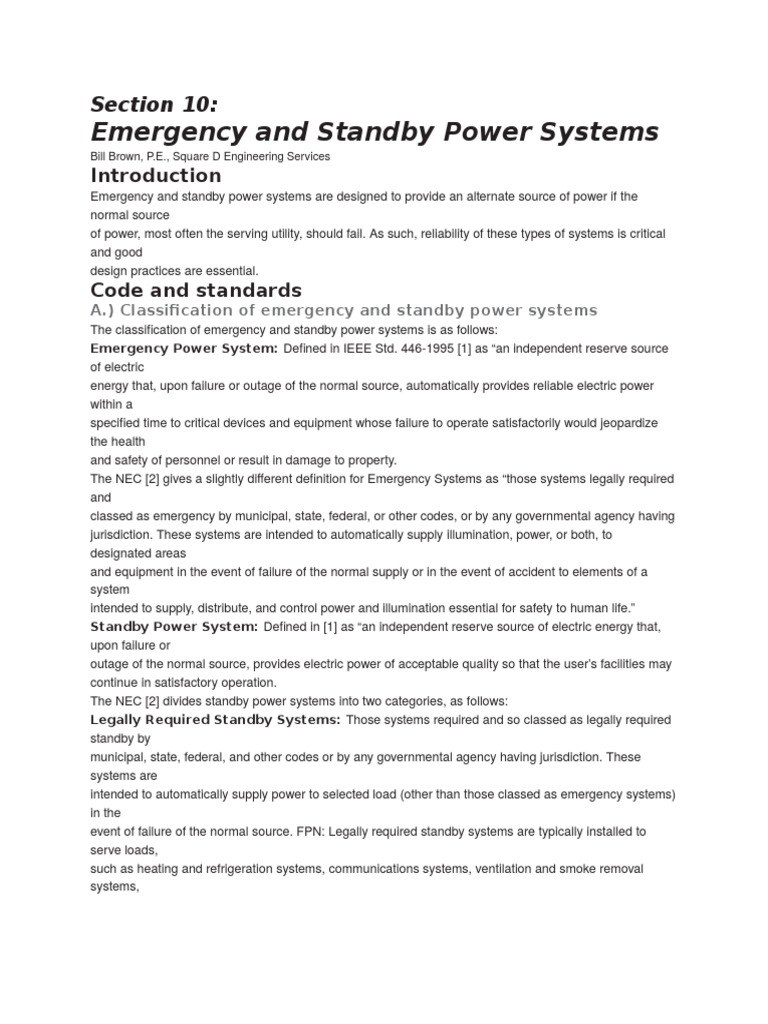 Emergency and Standby Power Systems | PDF | Law | Computers