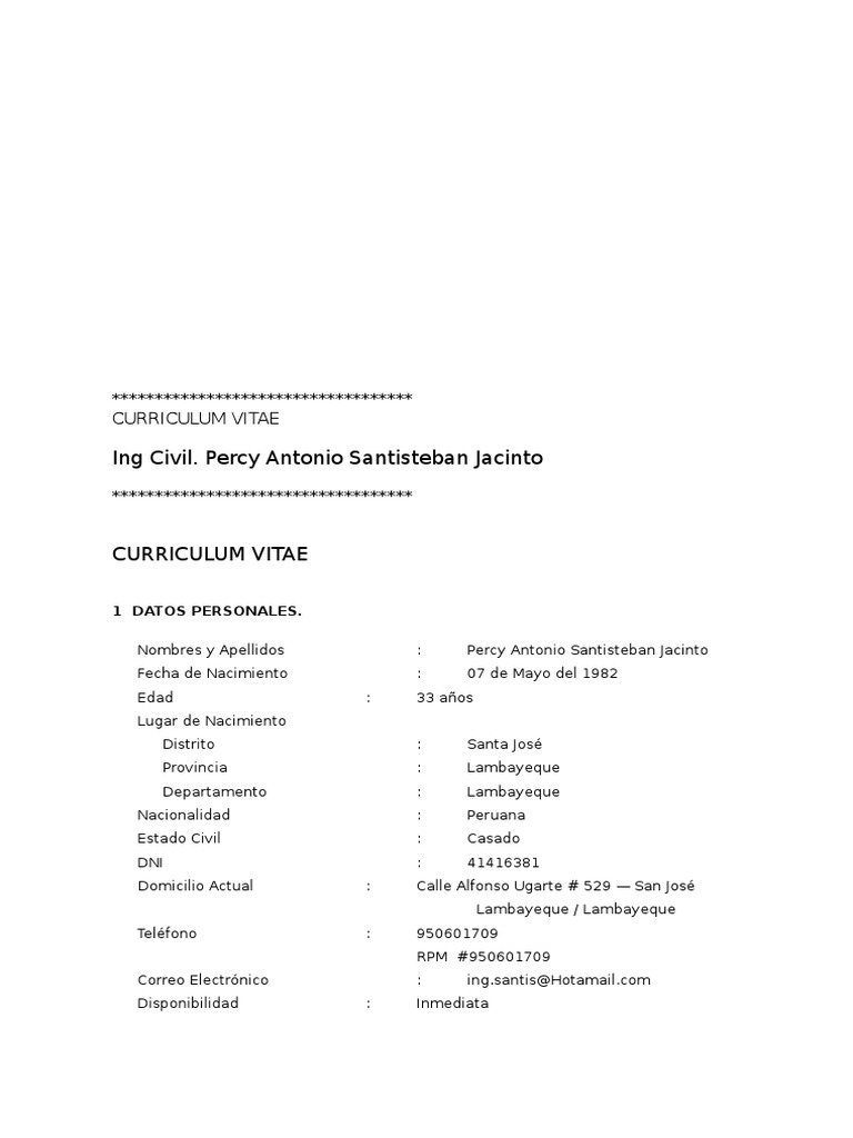 CV - Percy Santisteban | PDF | Ingeniero civil | Business